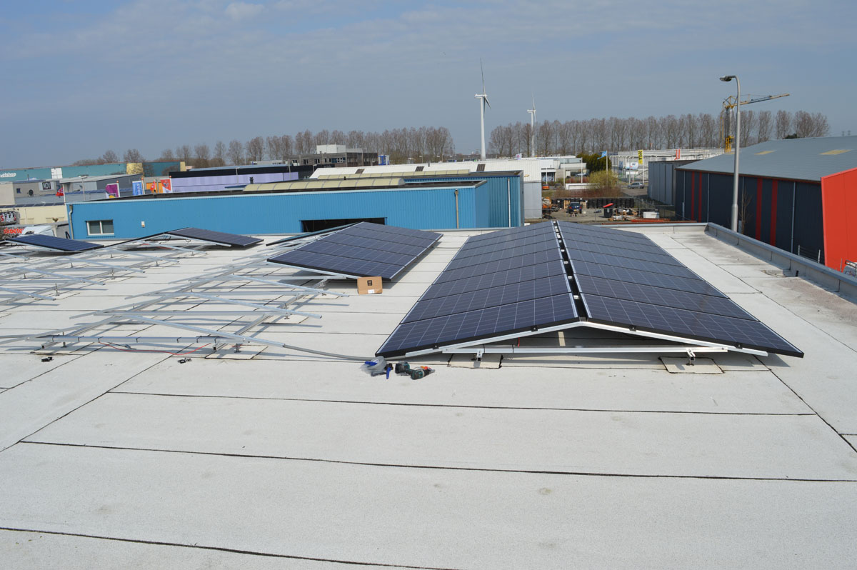 Zonnepanelen Op Plat Bitumen Dak Licht Dakconstructie Project